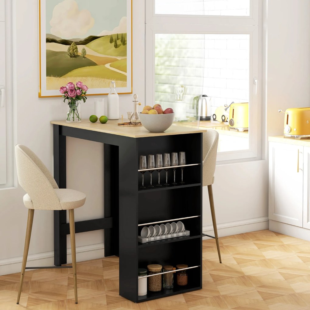 HOMCOM Vysoký Barový Stolek - rozměry 112D x 57Š x 106V cm - 3 police - černý