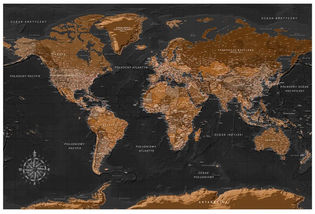 Mapa na korkové tabuli  - hnědá mapa světa (90x60 cm) - Murando DeLuxe