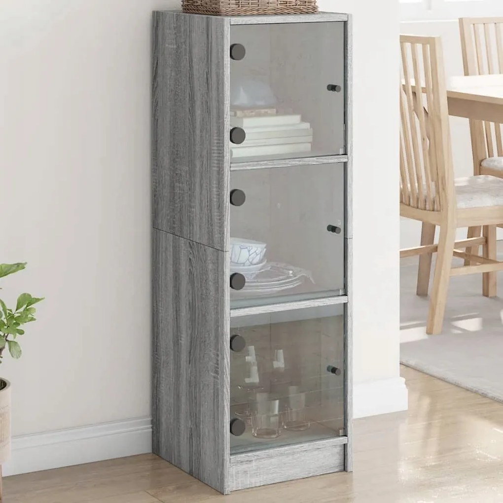 Highboard Se Skleněnými Dvířky Betonově Šedý 35 X 37 X 109 Cm Šedá sonoma