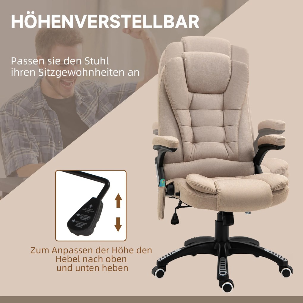 Kancelářská židle Vinsetto s vibrační masáží, ergonomická kancelářská židle s vyhříváním a funkcí polohování, výškově nastavitelná manažerská židle s…