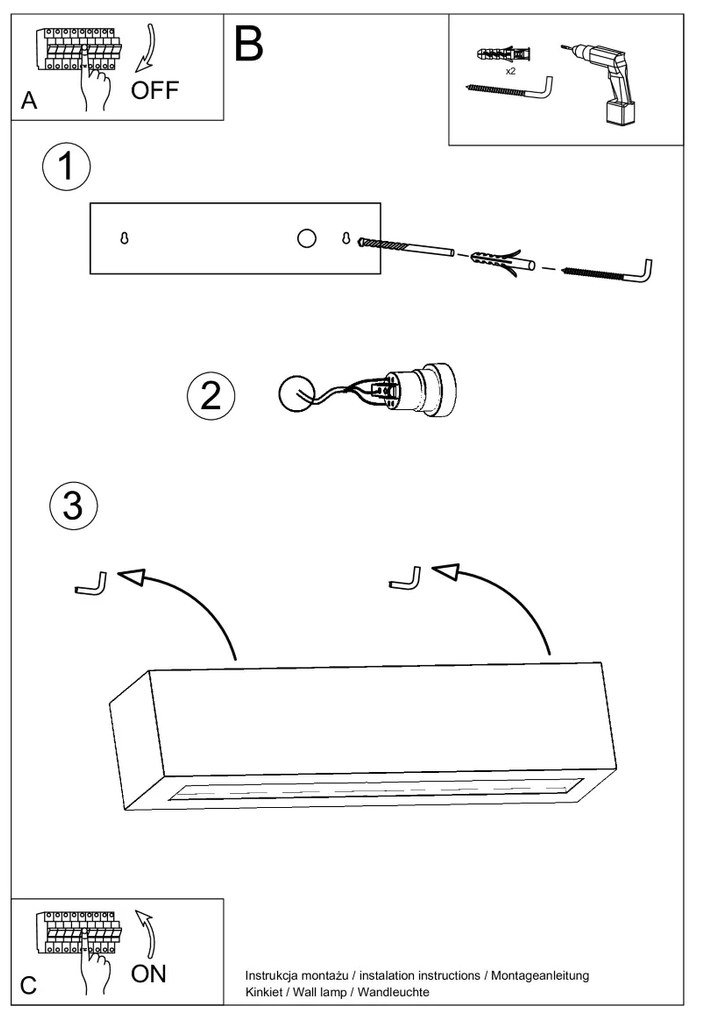 Nástěnné svítidlo Vega, 1x černé keramické stínítko