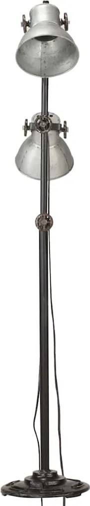 Podlahová lampa se 2 svítidly stříbrná E27 litina 320583