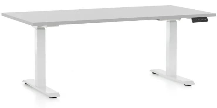 Výškově nastavitelný stůl OfficeTech C, 160 x 80 cm, bílá podnož, světle šedá