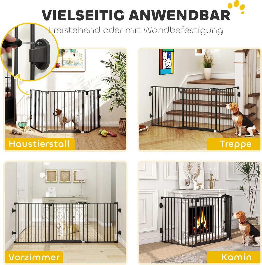 PawHut zábrana pro psy s automatickými dvířky Nastavitelná, skládací, 3 panely, 202,5x76cm| Aosom