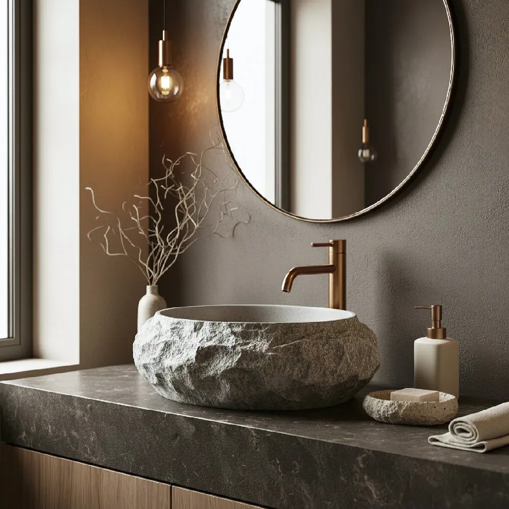 Rea Mika Gabro, umyvadlo na desku 480x380x155 mm, imitace kamene-šedá, REA-U0633