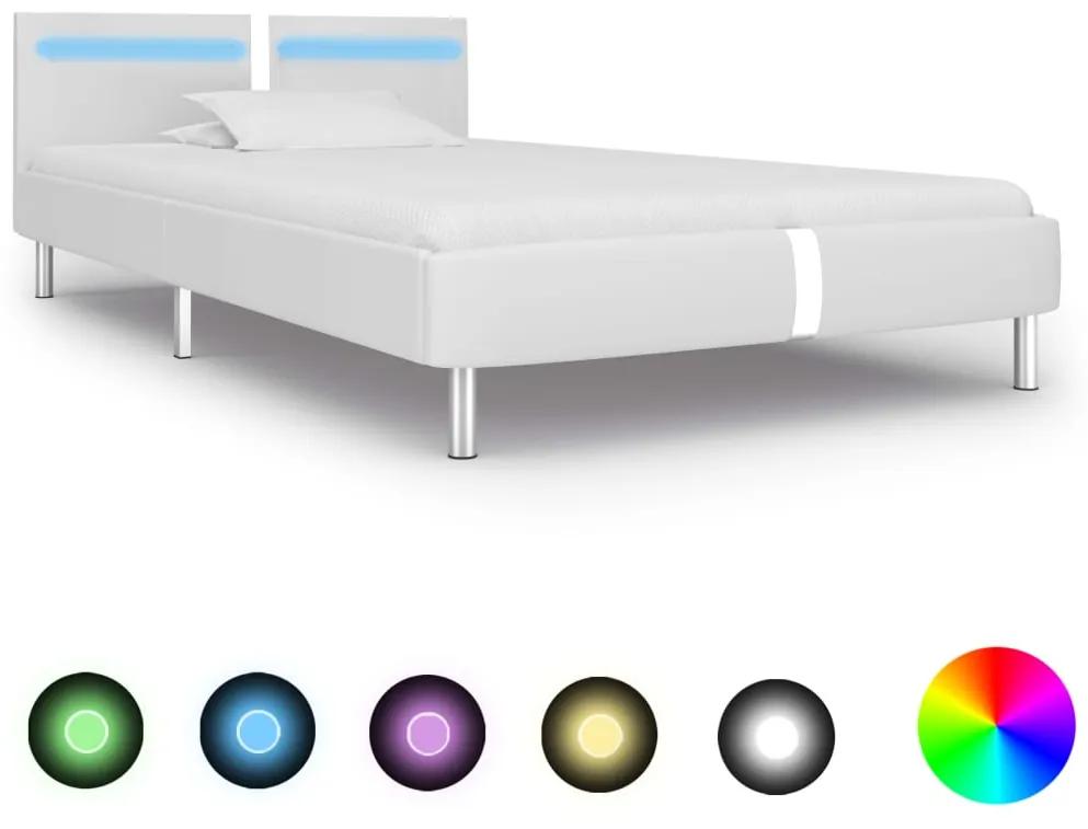 280851 vidaXL Rám postele s LED světlem bílý umělá kůže 90 x 200 cm