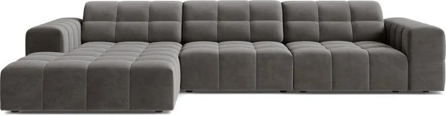Šedá sametová rohová pohovka (levý roh/s lenoškou) Chicago – Cosmopolitan Design