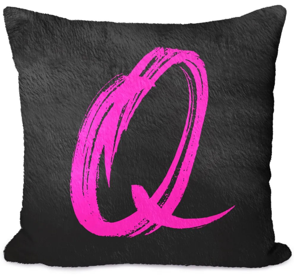 Polštář – písmeno Q (Velikost: 40 x 40 cm, Materiál: Mikroplyš, Barva: Růžová)