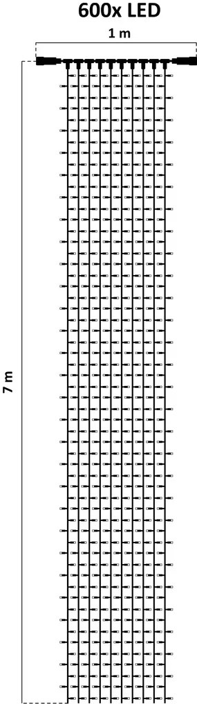 LED světelná záclona, 1x7 m, teple bílá, 600 diod, IP67
