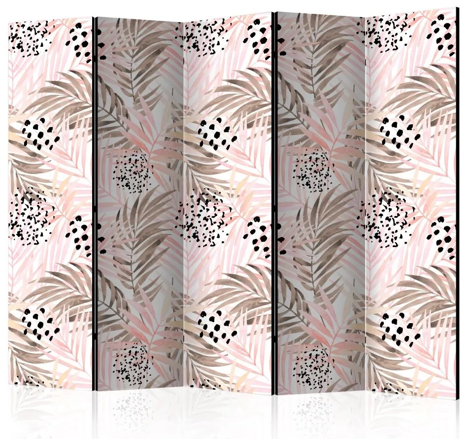 Paraván Pink Palm Leaves Dekorhome 225x172 cm (5-dílný)