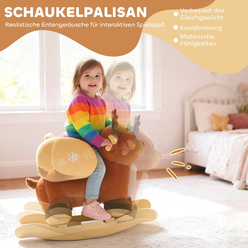 Dětský houpací kůň Dětský houpací sob s ukolébavkami, pro 18-36 měsíců Plyš 65 x 35 x 59 cm Hnědý