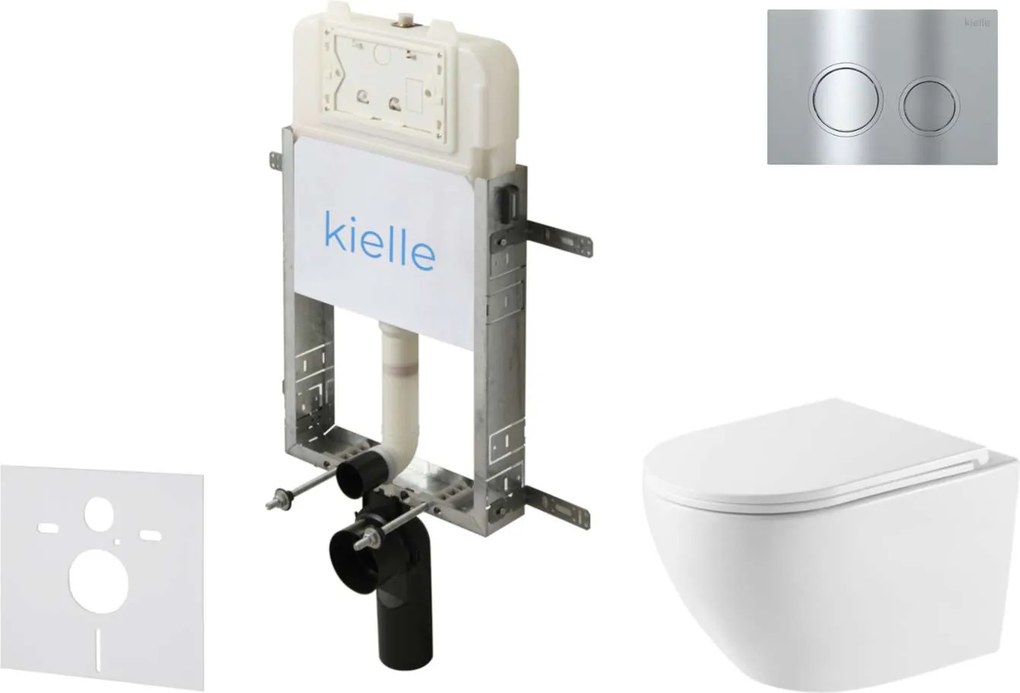 kielle Genesis New - Set předstěnové instalace, klozetu Oudee, Vortex Rimless+, sedátka softclose a tlačítka Gemini New II, lesklý chrom 30528SZ59