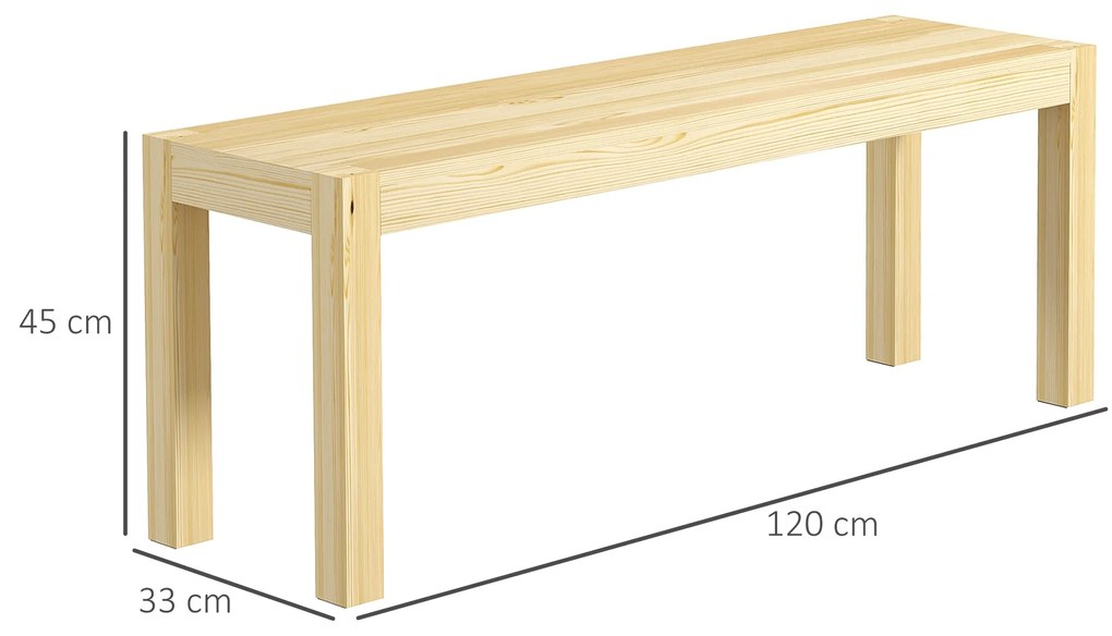 HOMCOM 2místná dřevěná lavice venkovského stylu, kuchyňská lavice do obývacího pokoje, do 240 kg, borovicové dřevo, přírodní, 120x33x45cm| Aosom