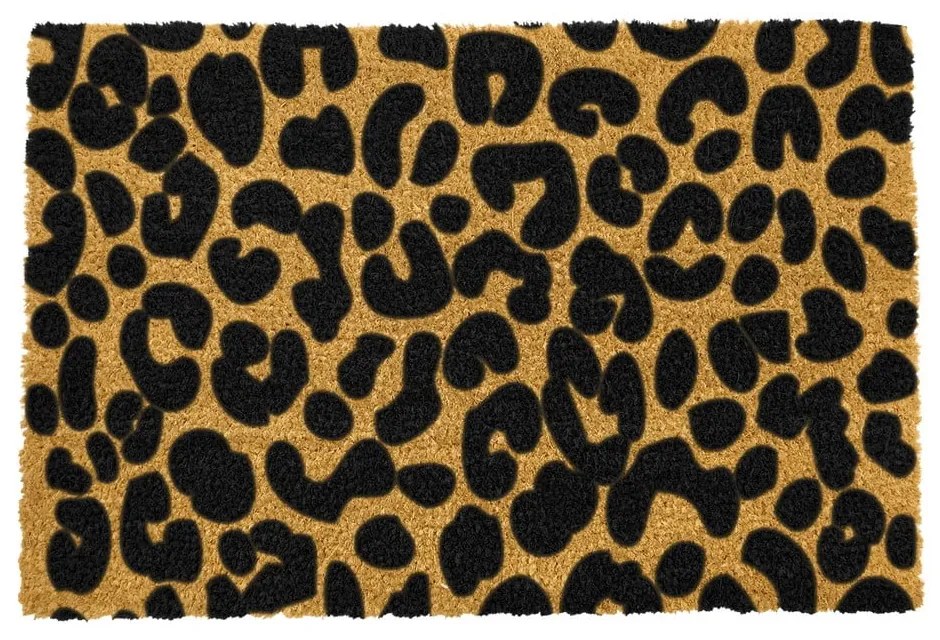 Černá rohožka z přírodního kokosového vlákna Artsy Doormats Leopard, 40 x 60 cm