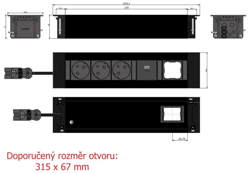 IBConnect Vestavná zásuvka INTRO bílá - různé konfigurace Konfigurace elektrozásuvky: 4x230V + USB nab. A+C + Modul