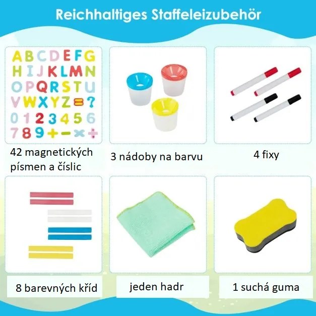 Dětská oboustranná tabule s rolí papíru a odkládacím košem, přírodní TM10062