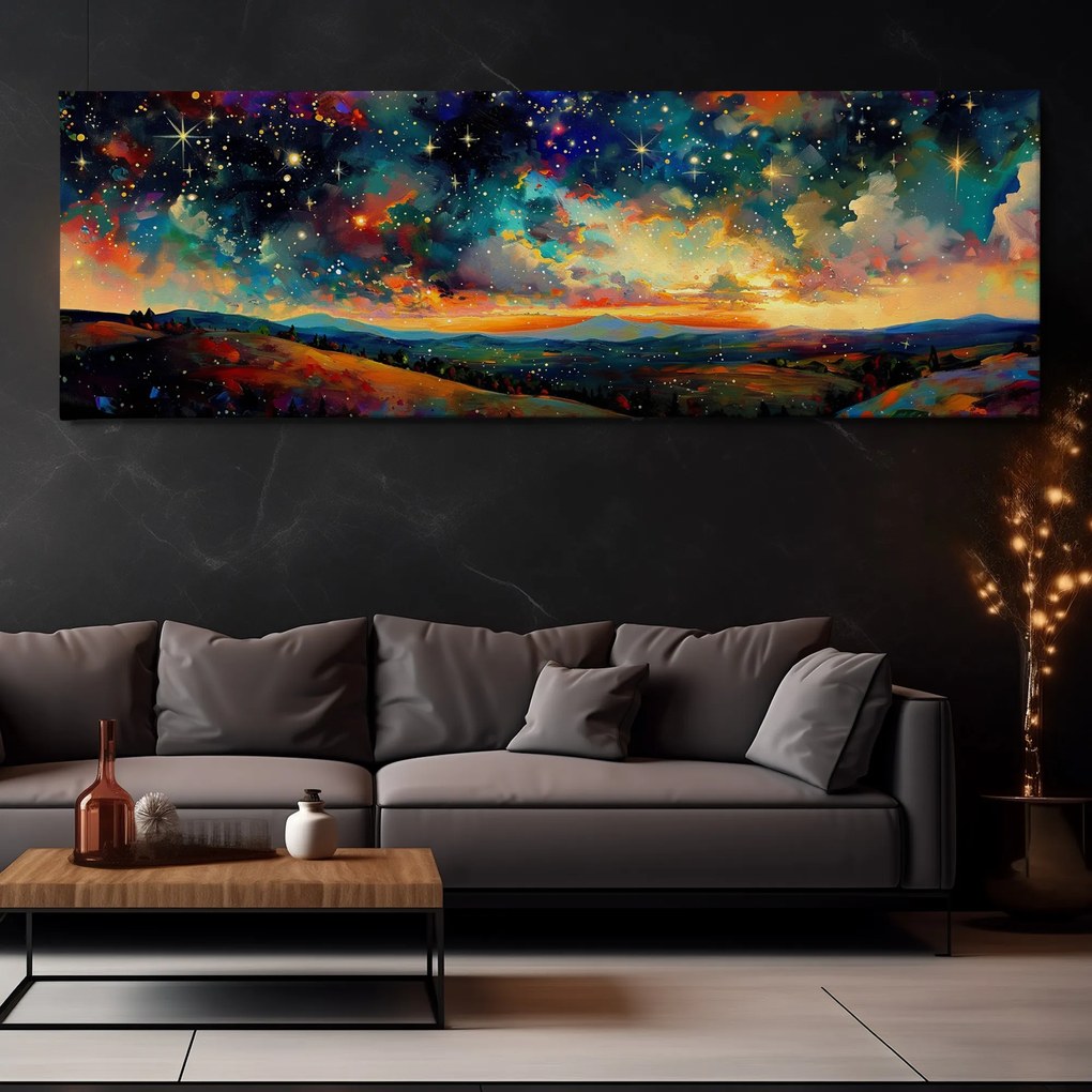 Obraz na plátně - Když hvězdy svítí a slunce zapadá FeelHappy.cz Velikost obrazu: 120 x 40 cm