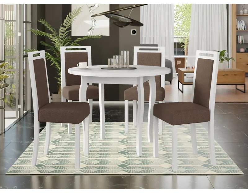 Jídelní stůl se 4 židlemi AL18, Barva dřeva: bílá, Potah: 25x - Paros 2