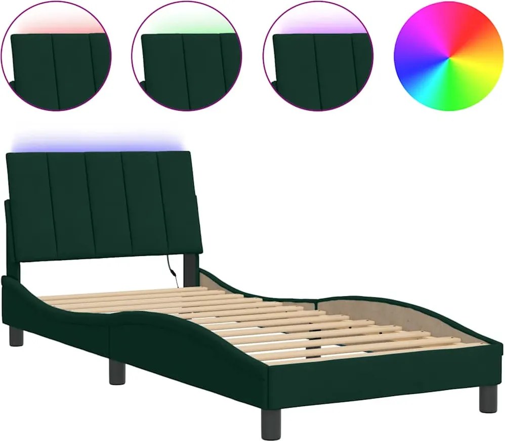 Rám postele s LED osvětlením bez matrace Hanko tmavě zelený 80 x 200 cm samet 3213748