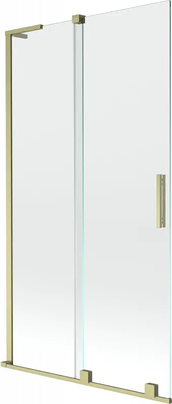 Mexen Velar L, 2-křídlová posuvná vanová zástěna 100 x 150 cm, 8mm čiré sklo, zlatý matný profil, 896-100-003-01-55