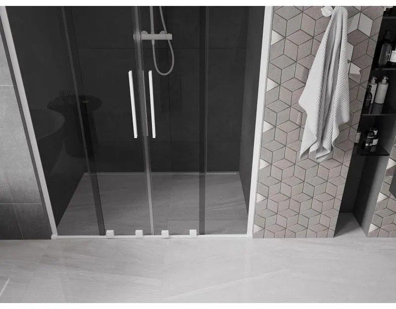 Mexen Velar L Duo, posuvné sprchové dveře do otvoru 150 cm, 8mm šedé sklo, bílá matná, 871-150-003-42-20