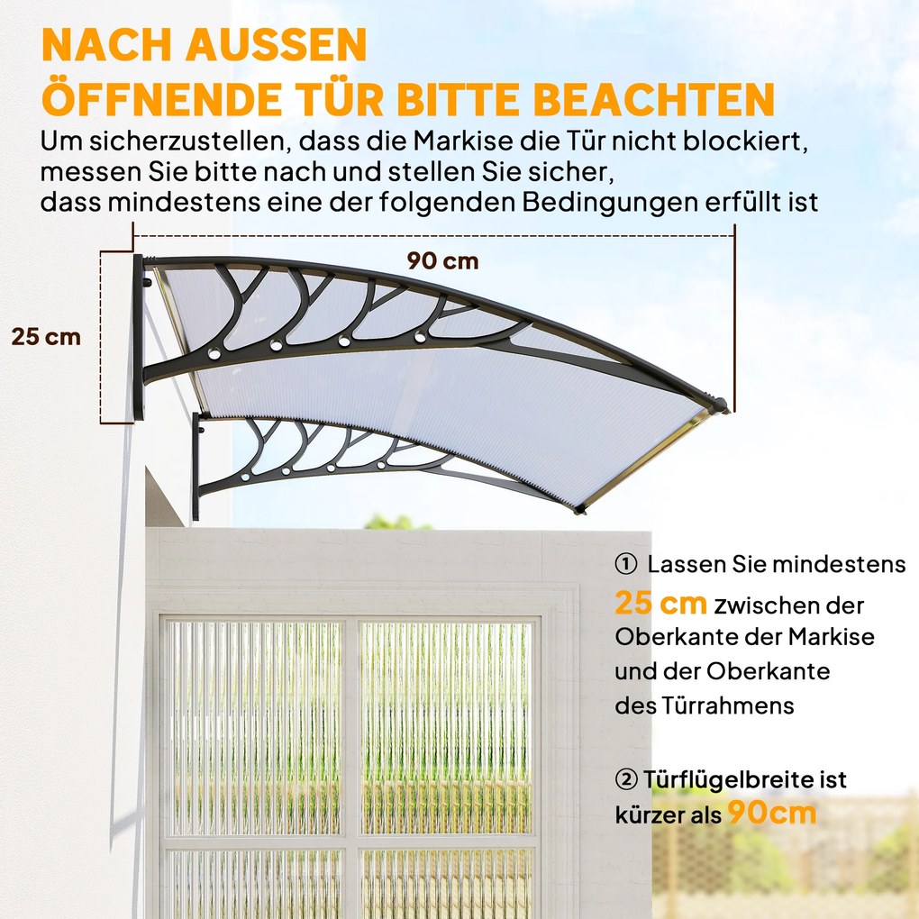 Outsunny stříška na vchodové dveře oblouková stříška 90x150cm z polykarbonátu s UV ochranou v bílé barvě pro optimální ochranu před povětrnostními vl…