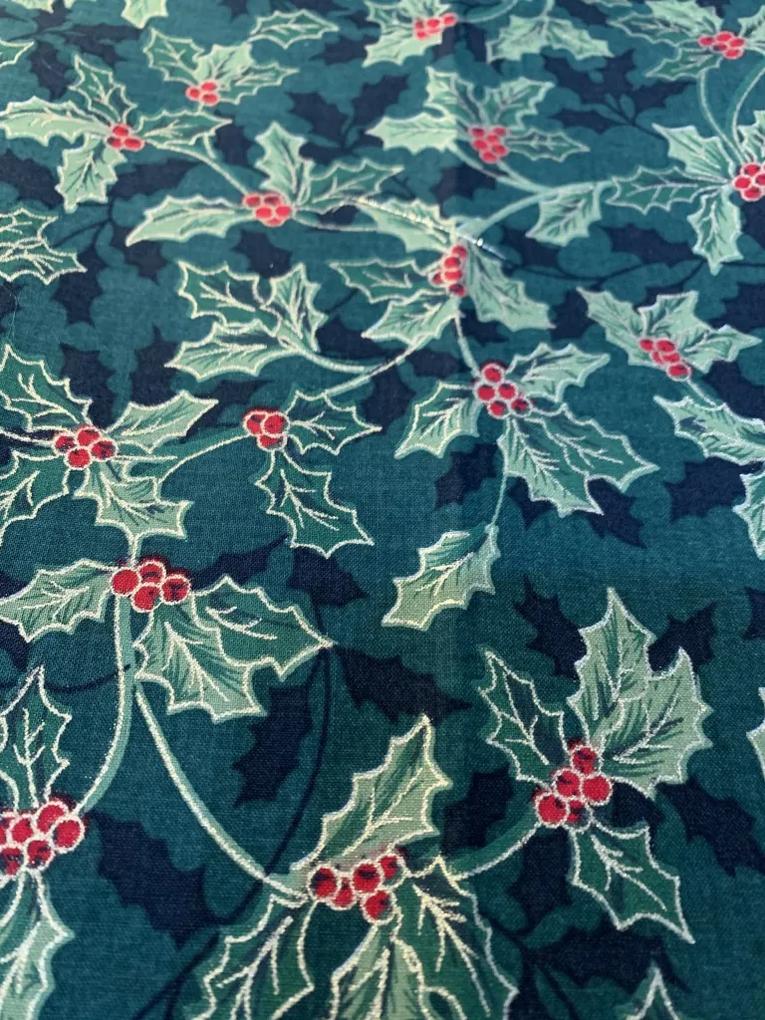 K-U ručně šitý ubrus vánoční cesmíny na zelené, 40 cm x 80 cm | BIANO