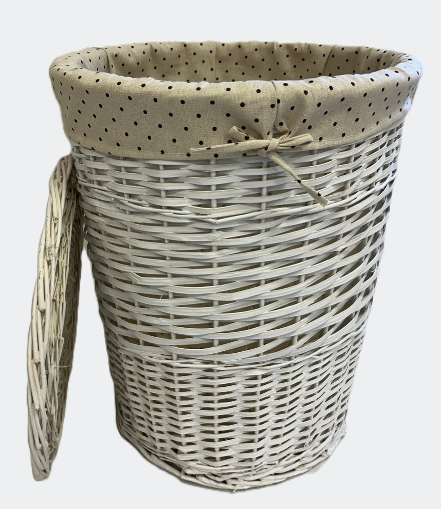 Vingo Kulatý proutěný koš na prádlo s víkem – bílý Rozměry (cm): průměr 45, v. 55 cm