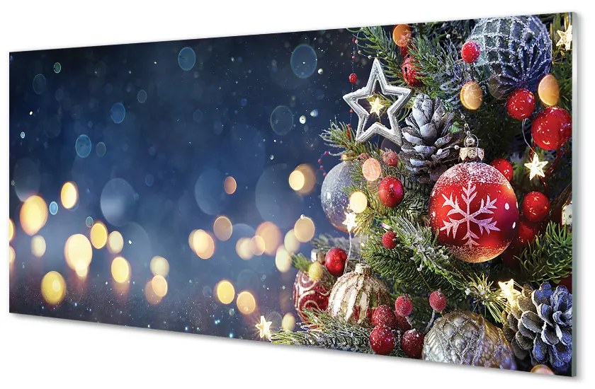 akrylový obraz Vánoční strom dekorace sníh 140x70 cm