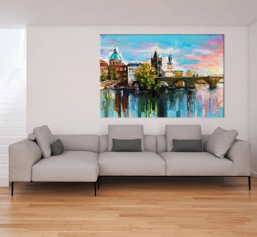 Malvis ® Obraz malovaný Karlův most Velikost (šířka x výška): obdélník - 130x60 cm