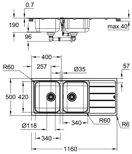 GROHE 31588SD1 - Dřez K500 1160 × 500 mm nerez