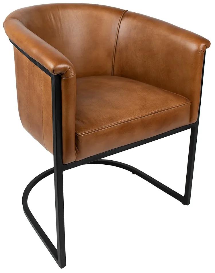 Hnědá kožená jídelní židle ve tvaru křesílka Grionne - 62*60*77 cm
