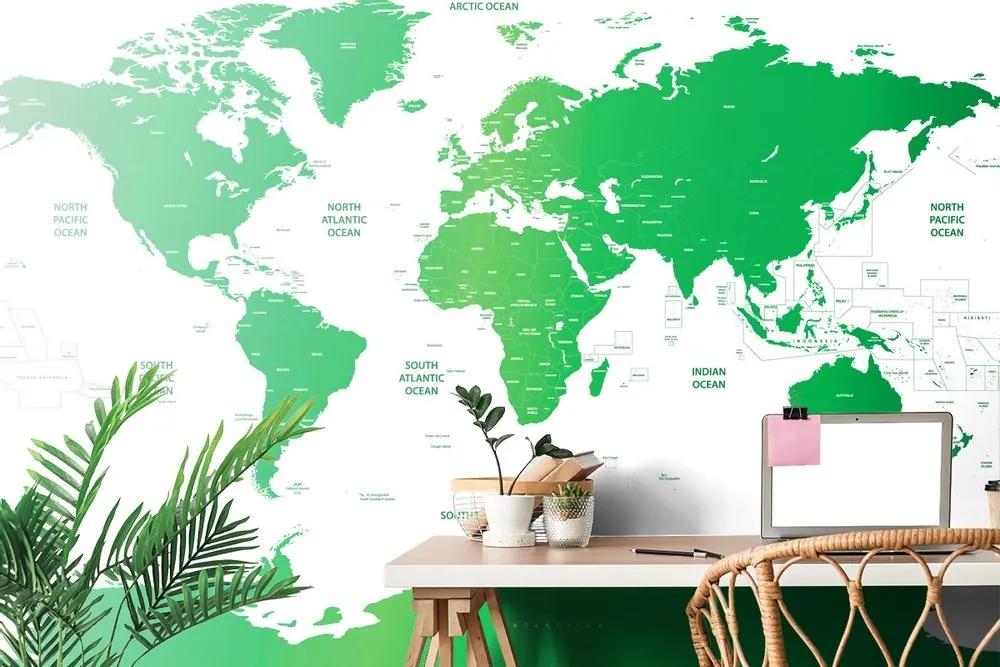 Tapeta mapa světa s jednotlivými státy v zelené barvě - 375x250 cm