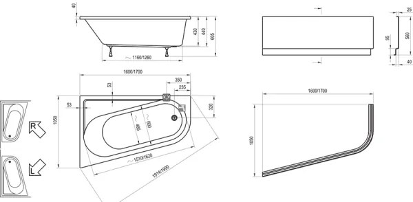 Ravak CA41000000 - Rohová vana CHROME 170x105 cm akrylát/bílá