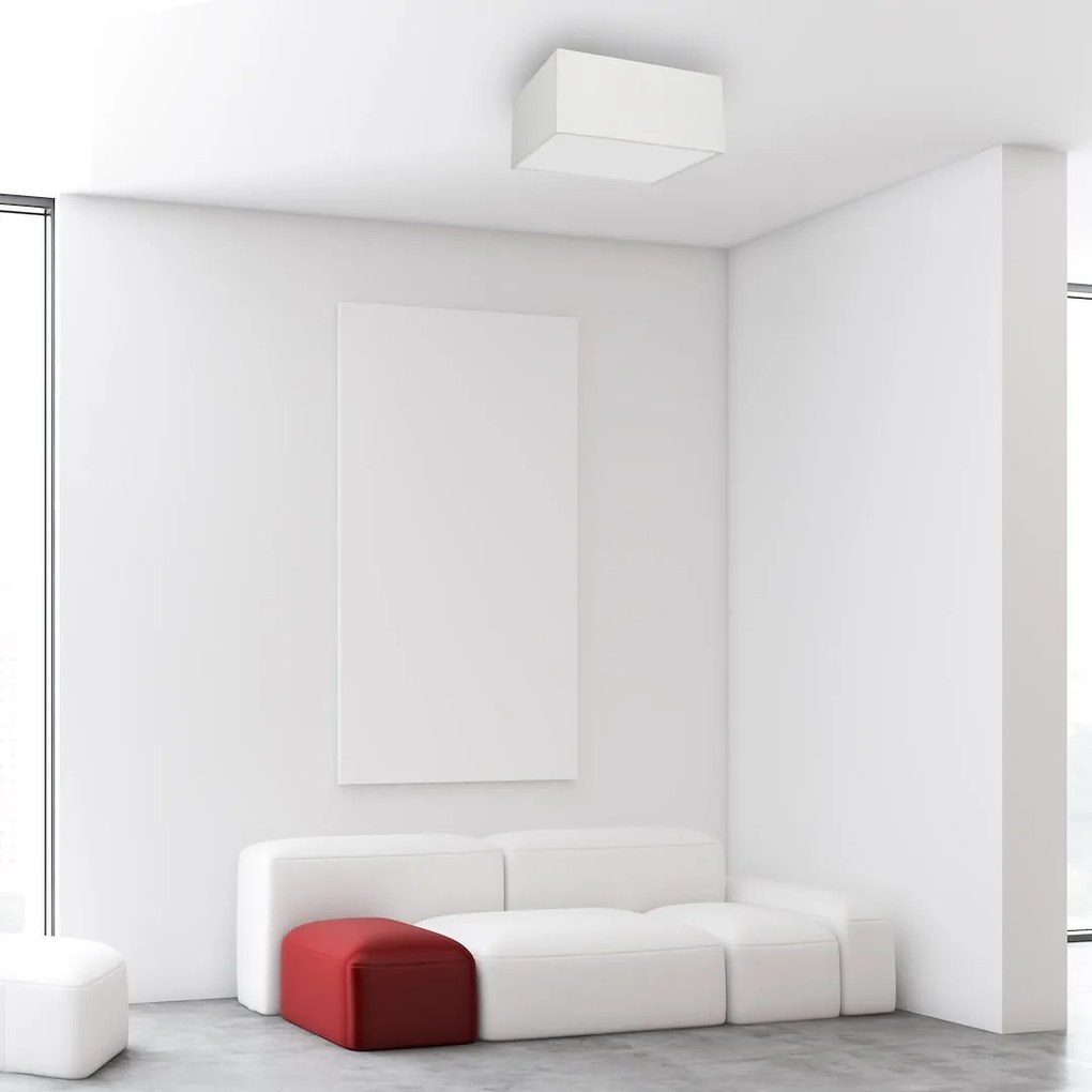 Stropní svítidlo Albion Square, 1x bílé bavlněné stínítko, (bílé plexisklo), (40cm)