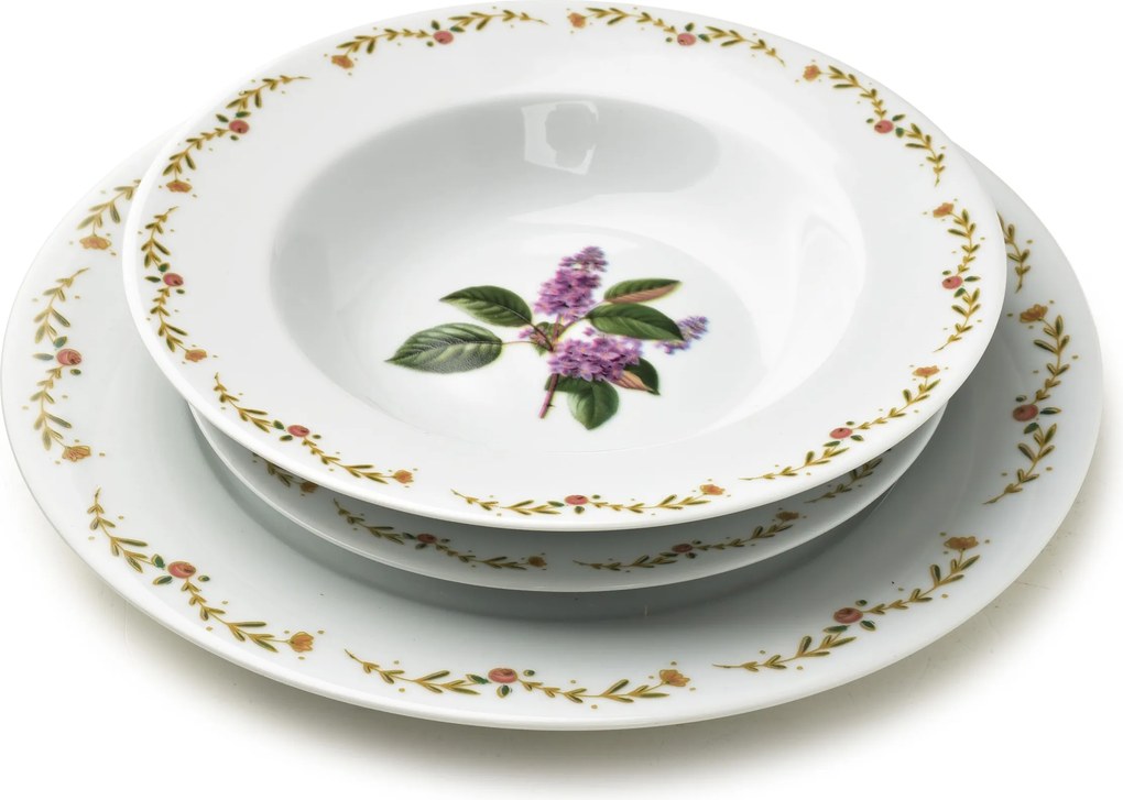 Porcelánová jídelní sada LEA Lilac 18 ks bílá/fialová