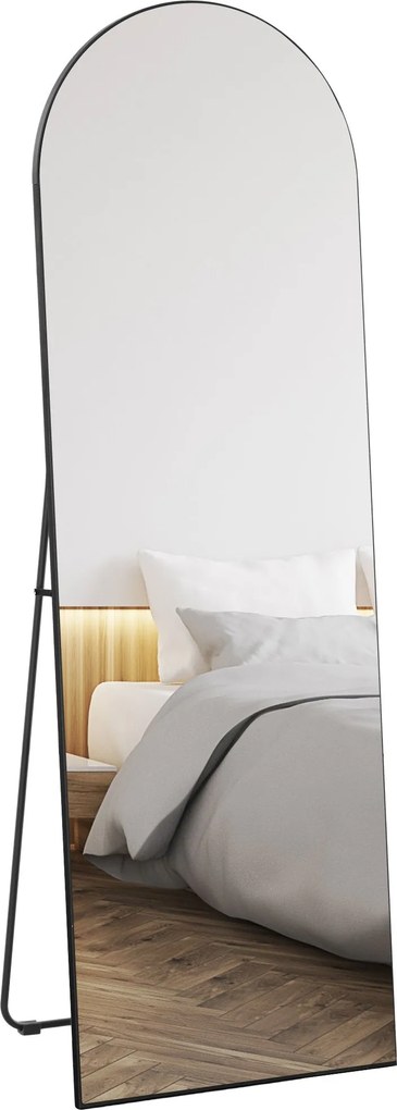 HOMCOM Zrcadlo přes celou postavu, 150 x 50 cm Zrcadlo na stěnu se stojanem, Zaoblený design, Podlahové zrcadlo s bezpečnostní fólií, pro obývací poko