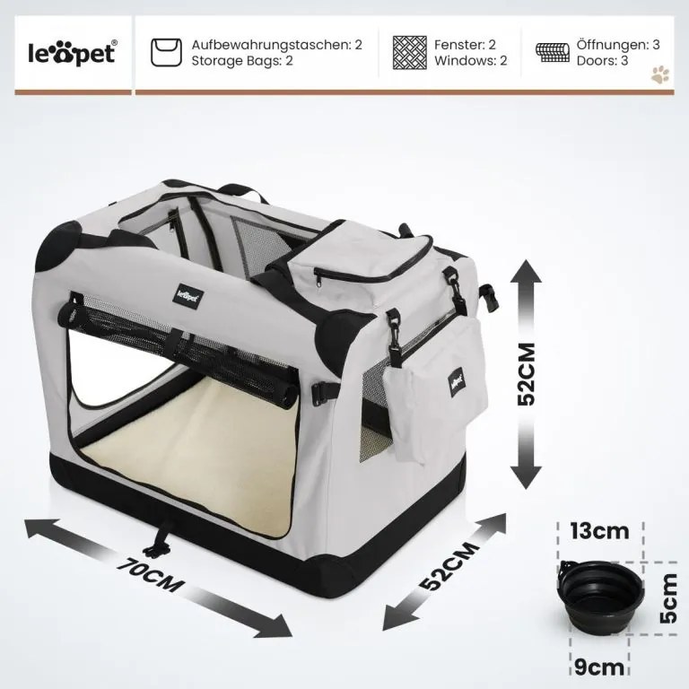 Leopet Přepravní box pro psy L, 70 x 52 x 52 cm, šedý