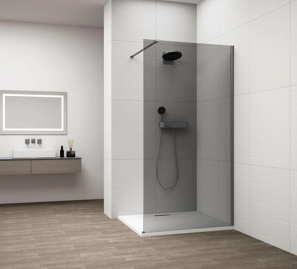 Polysan Esca - Sprchová stěna Walk-In 120x210 cm, Antidrop, kouřové sklo/gun metal ES1212-11