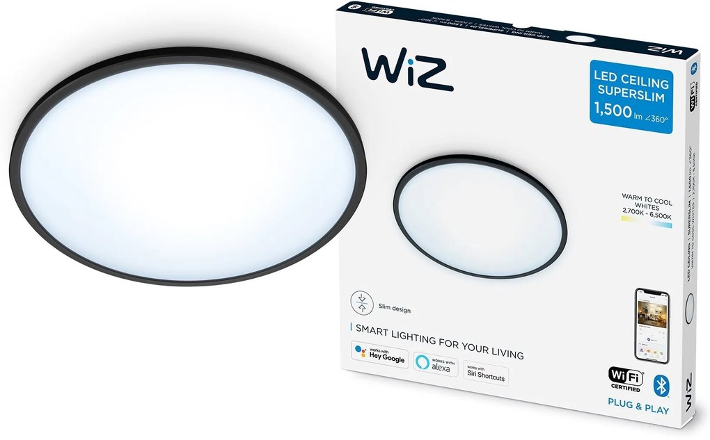Wiz tunable white 8719514338036 led stropní svítidlo superslim 1x16w | 1600lm | 2700-6500k - stmívatelné, černá