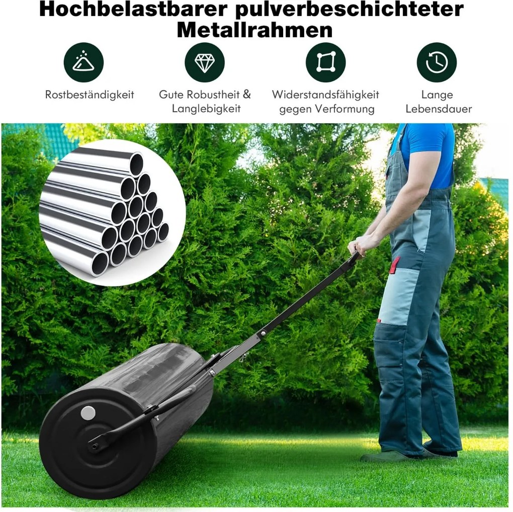 Costway Válec na trávník kovový 113 L ruční válec s rukojetí zahradní válec Ø 40