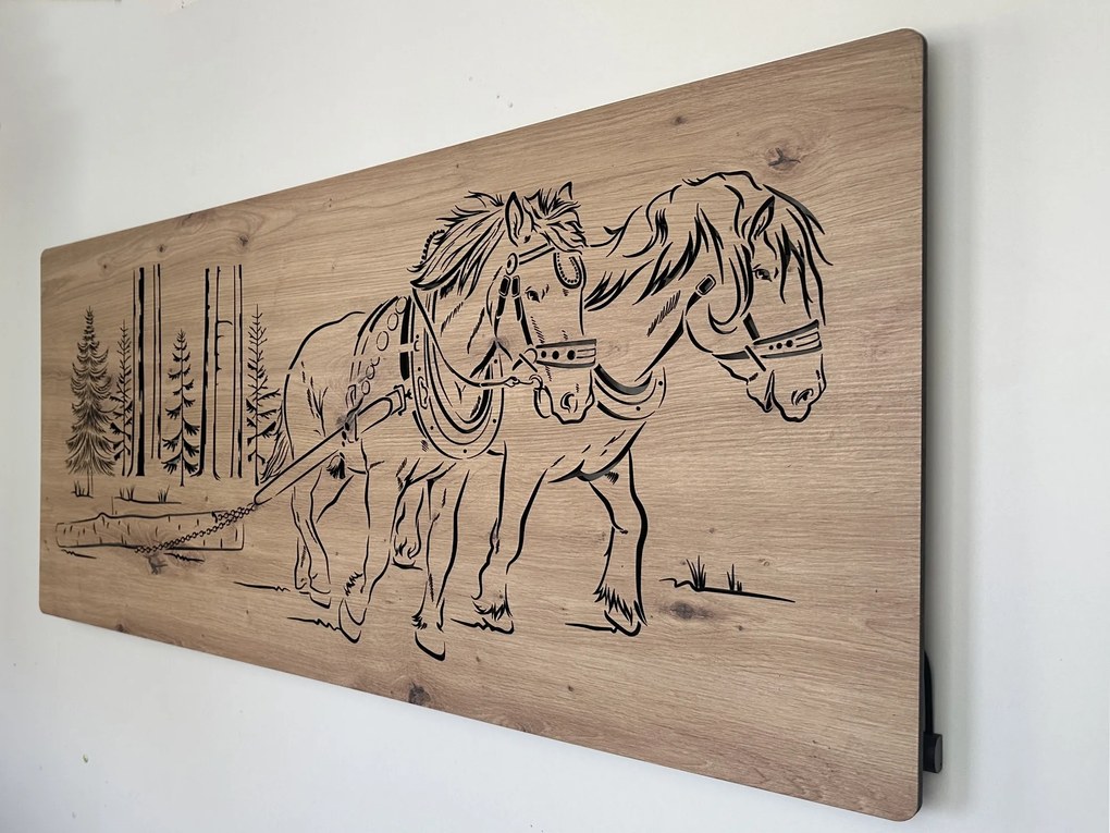 Li-Go "Koně v lese" světelný obraz  230V 110x50cm provedení povrchu: dub světlý