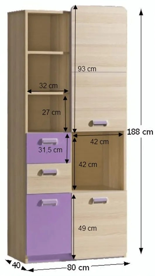 Skříň, kombinovaná, jasan/fialová, EGO L7