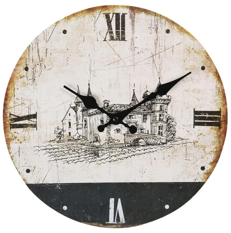 Vintage nástěnné hodiny se zámkem a patinou – 30x3 cm