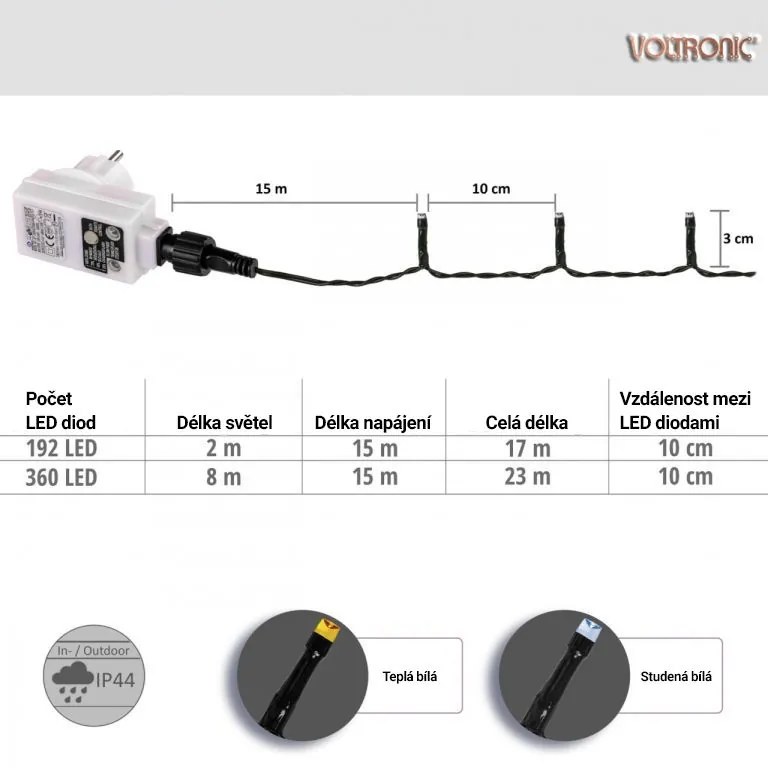 VOLTRONIC® 86190 VOLTRONIC Světelný řetěz ve tvaru kuželu 360 LED, teplá bílá