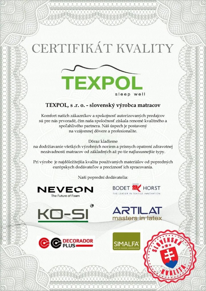 TEXPOL LYRA BIO - zdravotní matrace s vysokou životností a s potahem Aloe Vera Silver 100 x 220 cm