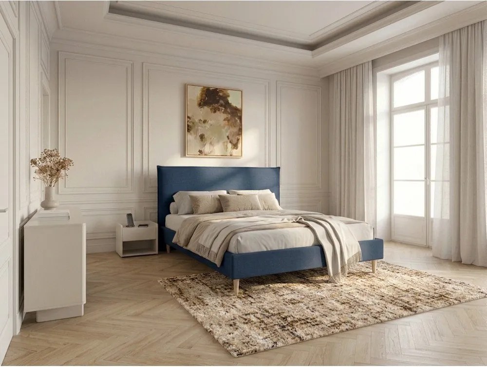 Modrá čalouněná dvoulůžková postel s roštem 180x200 cm Sary – Bobochic Paris