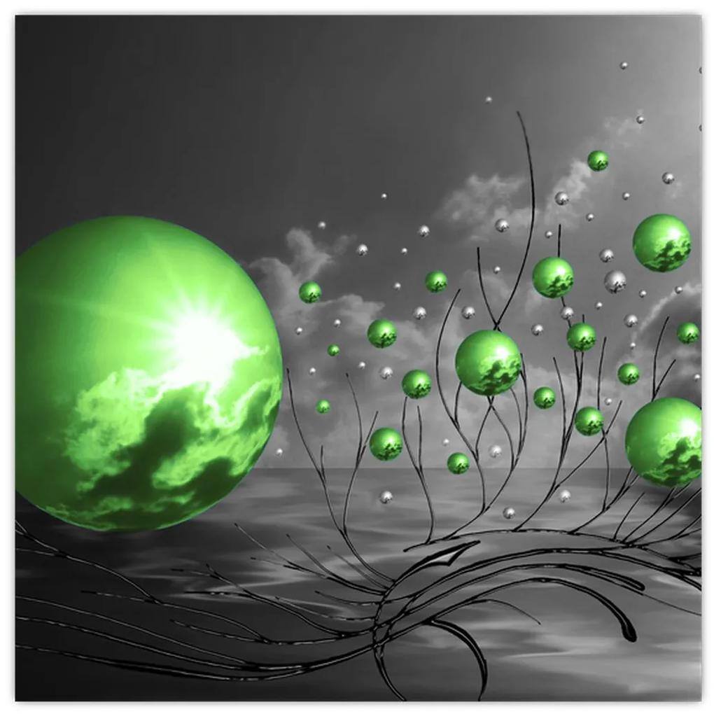 Obraz zelených abstraktních koulí (30x30 cm)
