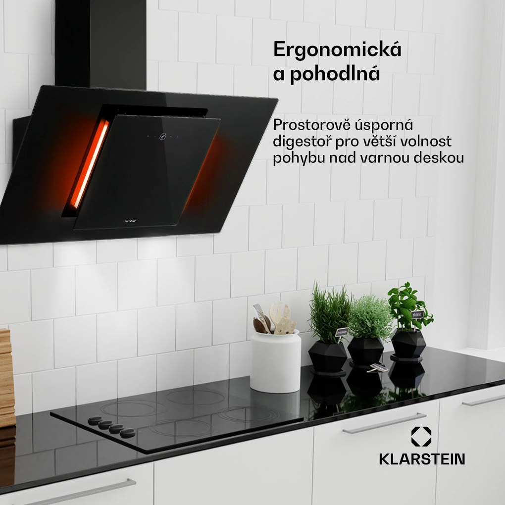 Klarstein Eleonora 90, digestoř, 90 cm, nástěnná, 420 m³/h, dotykový panel, LED, A++, černá