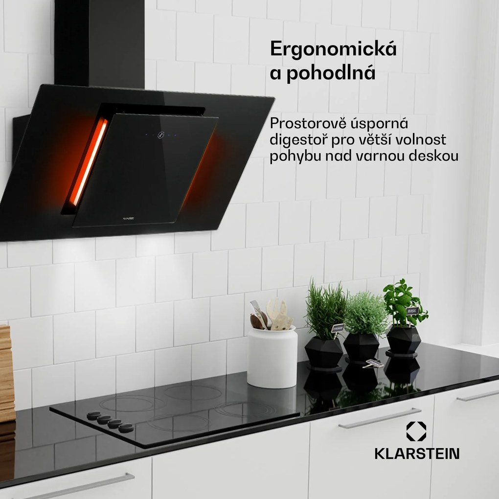 Klarstein Eleonora 90, digestoř, 90 cm, nástěnná, 426 m³/h, dotykový panel, LED, A++, černá